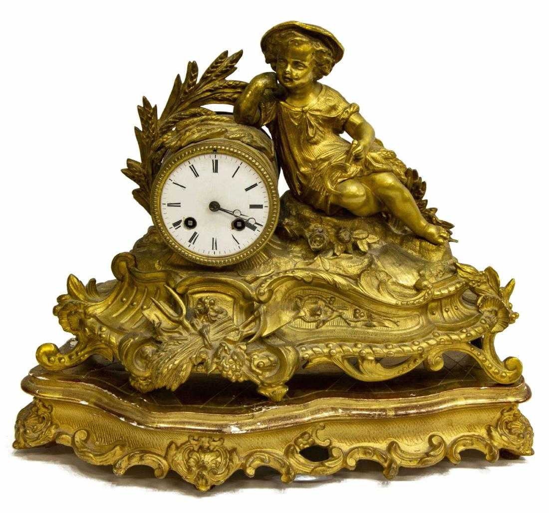 Stunning 19th C. French Antique Gilt Figural Mantle Clock on Giltwood ...