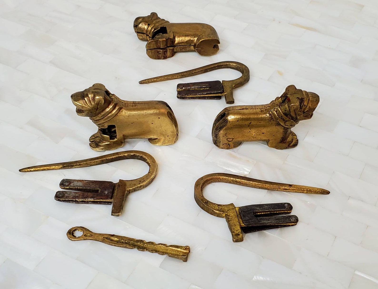 Miniature Antique Chinese Brass Dog Figure Locks, Set of 3 - Etsy