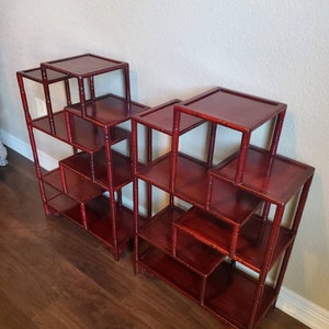 Pair of Antique Chinese Carved Rosewood Hongmu Bamboo Tiered Etagere ...