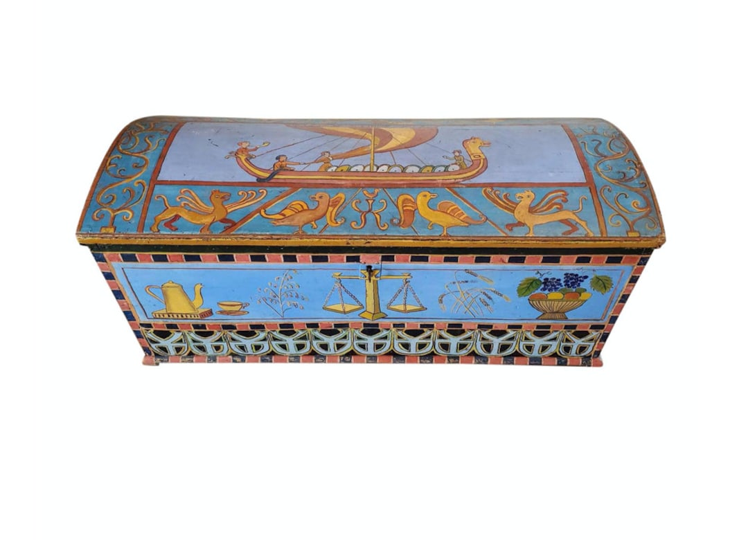 Antique Swedish Neoclassical Hand Painted Chest / Monumental Coffer ...