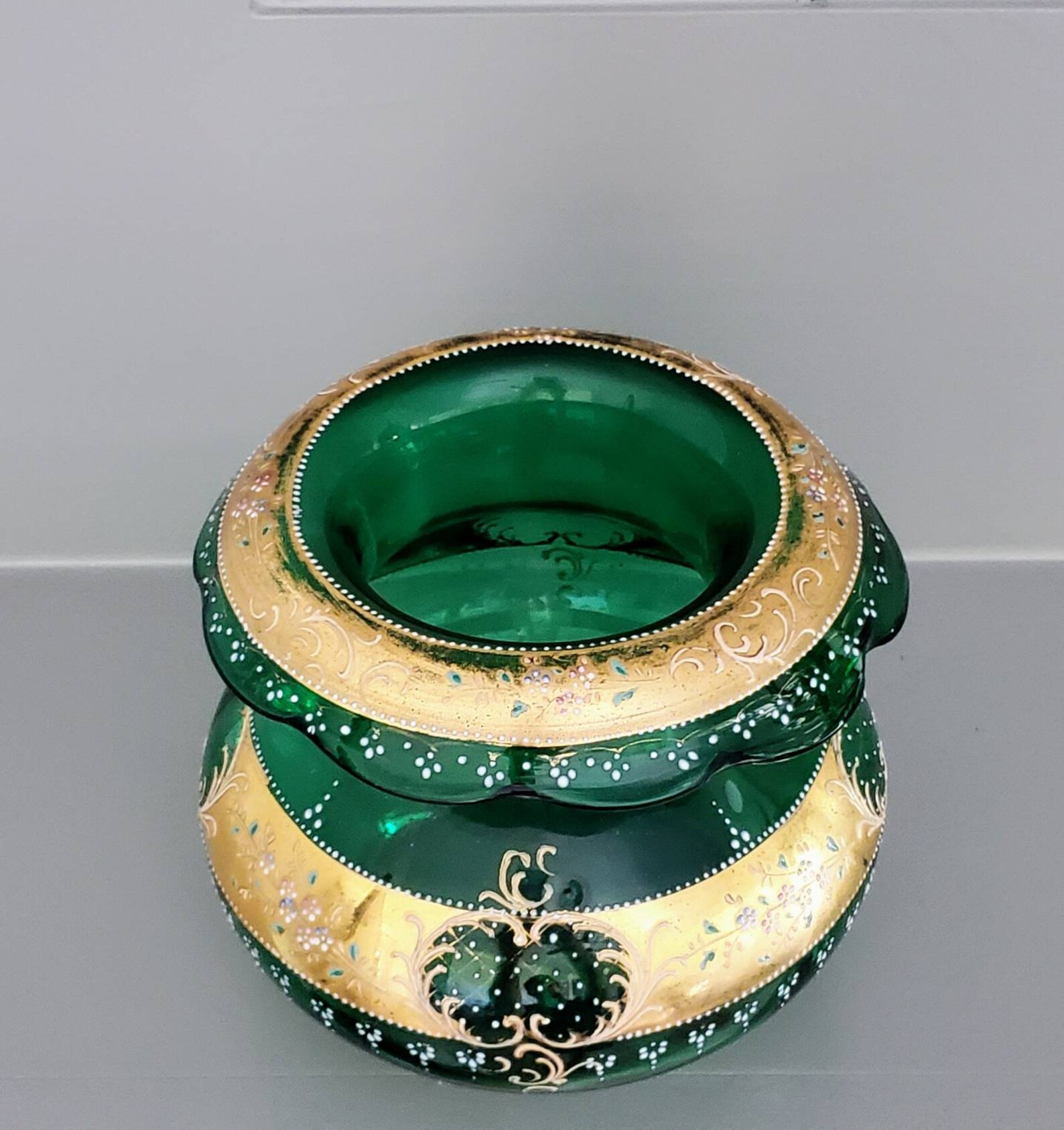 Antique Bohemian Emerald Green Glass Gilt Enameled Vase Attributed to ...