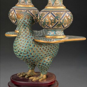 Antique Chinese Qing Dynasty Cloisonne Enamel & Gilt Bronze Bird Censer ...