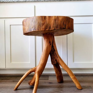 Natural Live Edge Tree Slice Side Table, Highly Figured, Inlaid, Root ...