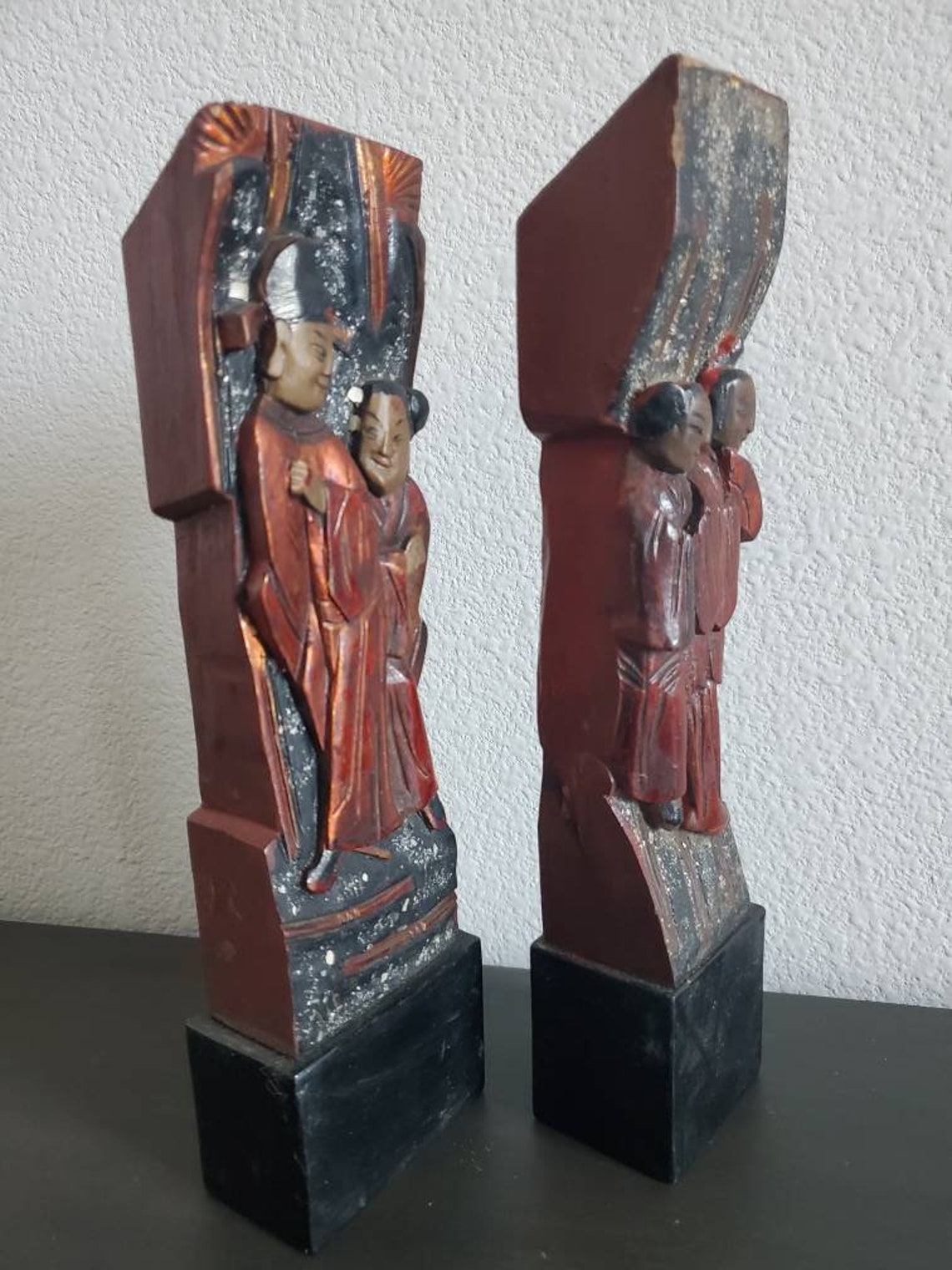 Pair Qing Dynasty Chinese Religious Temple Architectural Ornament Bas ...