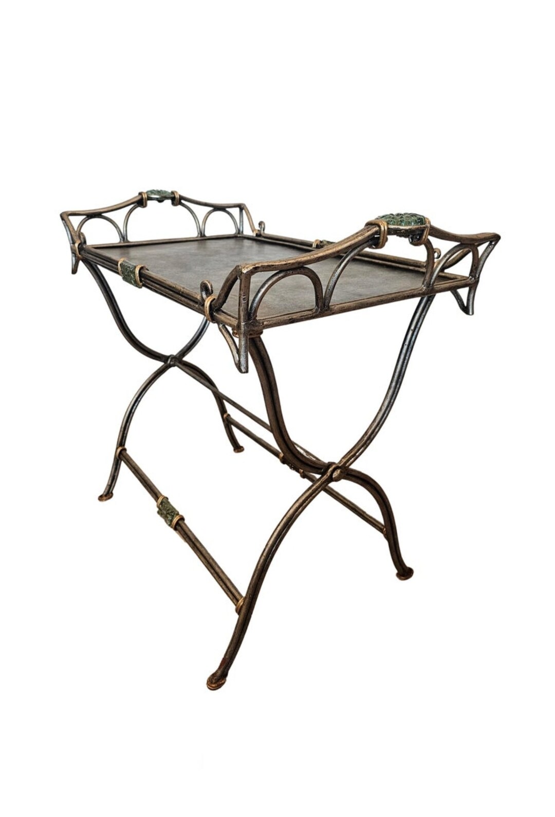 Vintage Sculptural Silver-tone Iron Metal Serving Tray Table - Folding ...