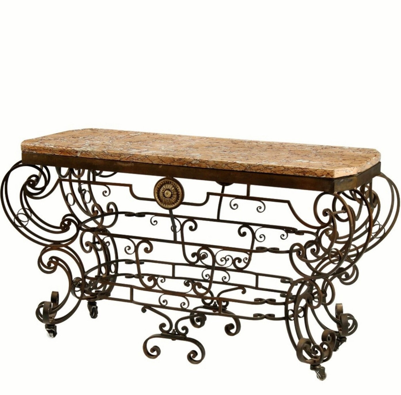Castellini Milano Italian Scrolled Wrought Iron Marble-top Center Table ...