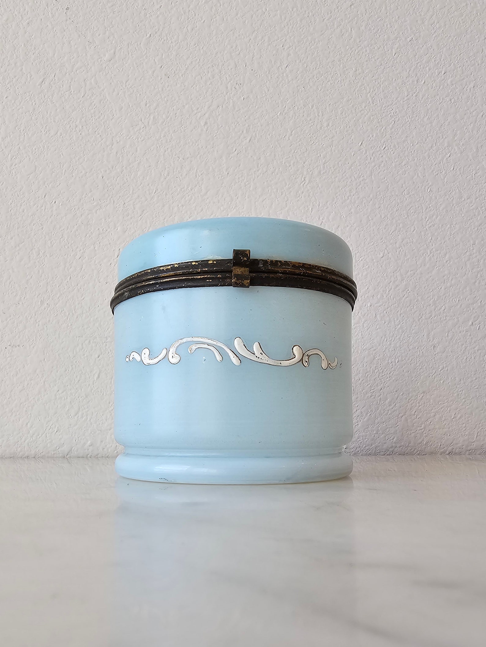 Antique Victorian Blue Opaline Milk Glass Hinged Lid Dresser Chest ...