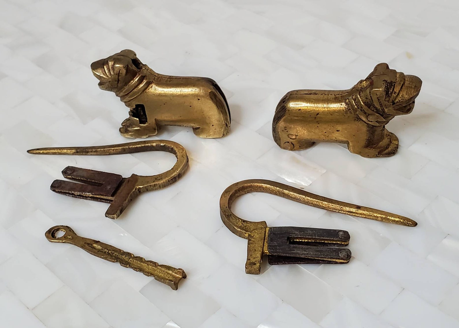 Miniature Antique Chinese Brass Dog Figure Locks Set of 3 | Etsy