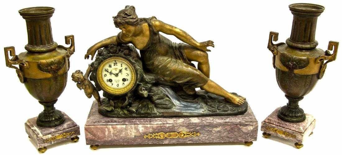 Rare Stunning 19th Century French Figural Statue Marble Mantle Clock ...