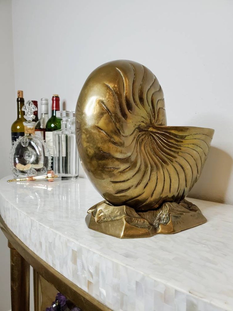 Large Vintage Modernist Brass Nautilus Sea Shell Sculpture, Vase, Wine ...