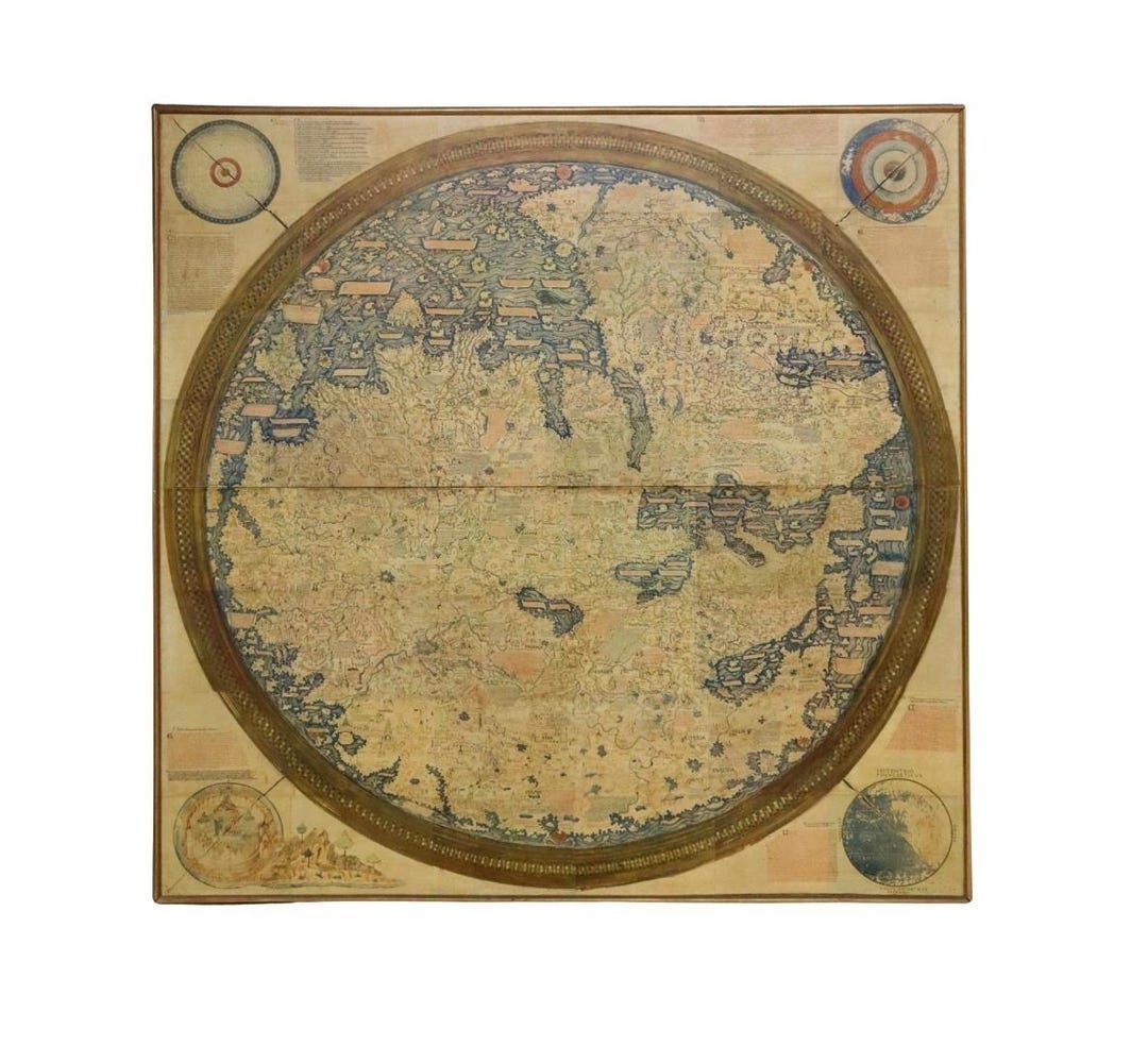 Monumental Map of the World Fra Mauro Facsimile Wood Frame - Large ...