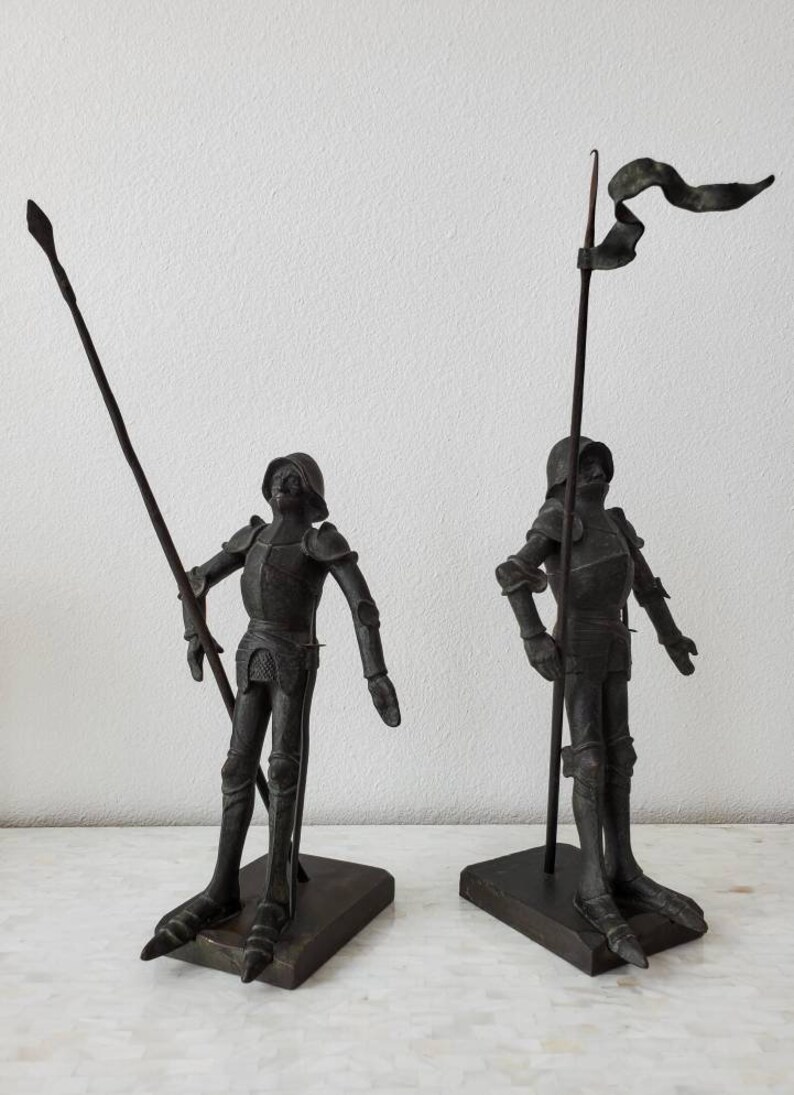 Pair of Antique European Medieval Knight Iron Figures With Lance and ...