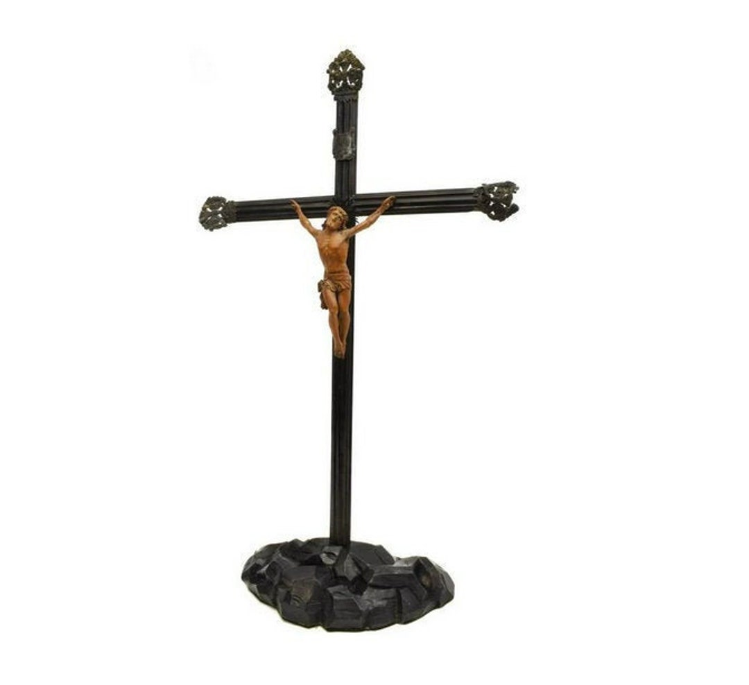 Antique Continental Religious Hand Carved Wood Church Altar Crucifix ...