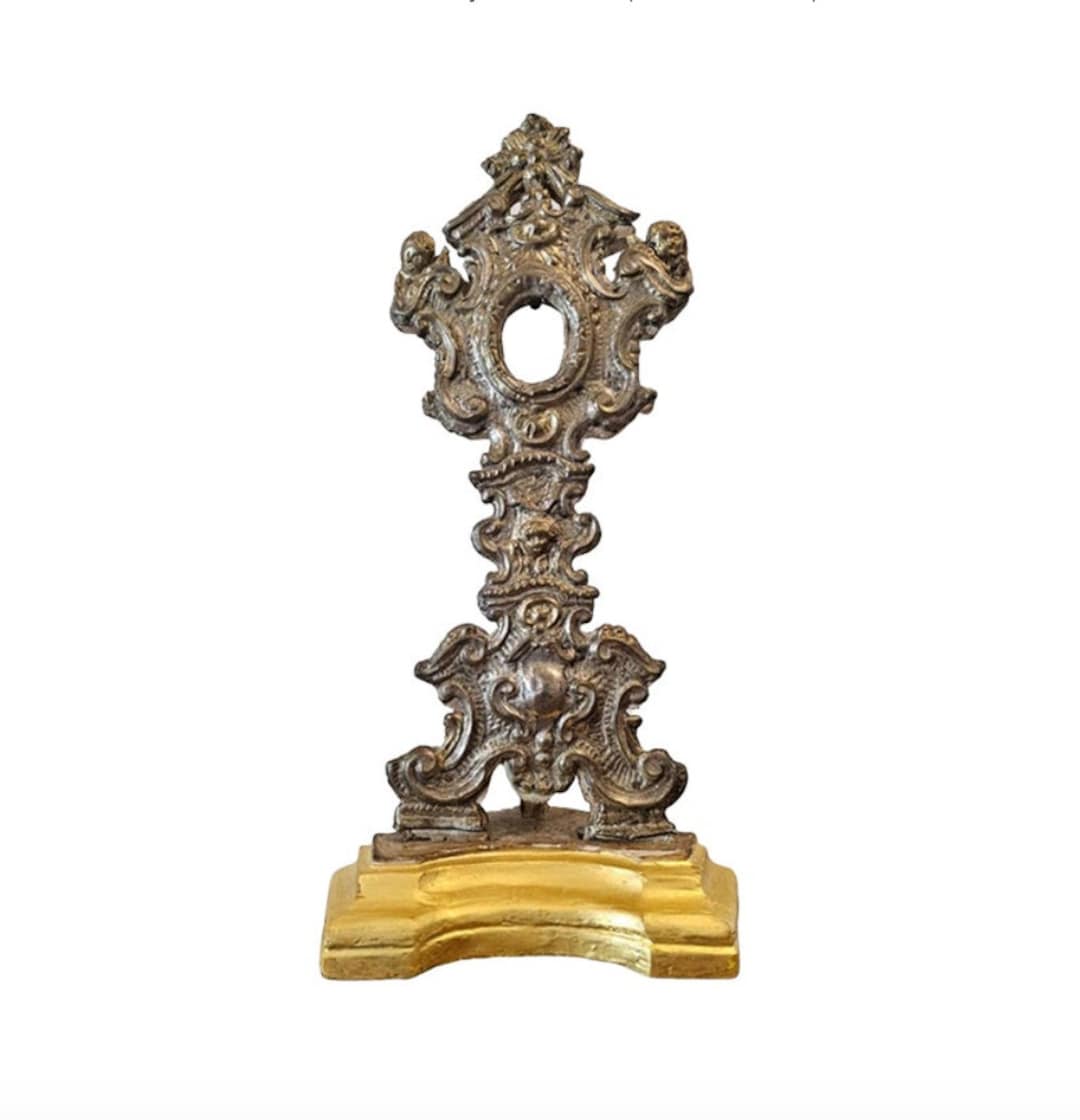 Antique Italian Baroque Silvered Metal-clad Gilt Wood Religious Relic ...