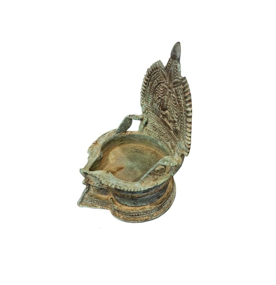 Antique India Patinated Bronze Oil Lamp With Verdigris Patina - Great ...