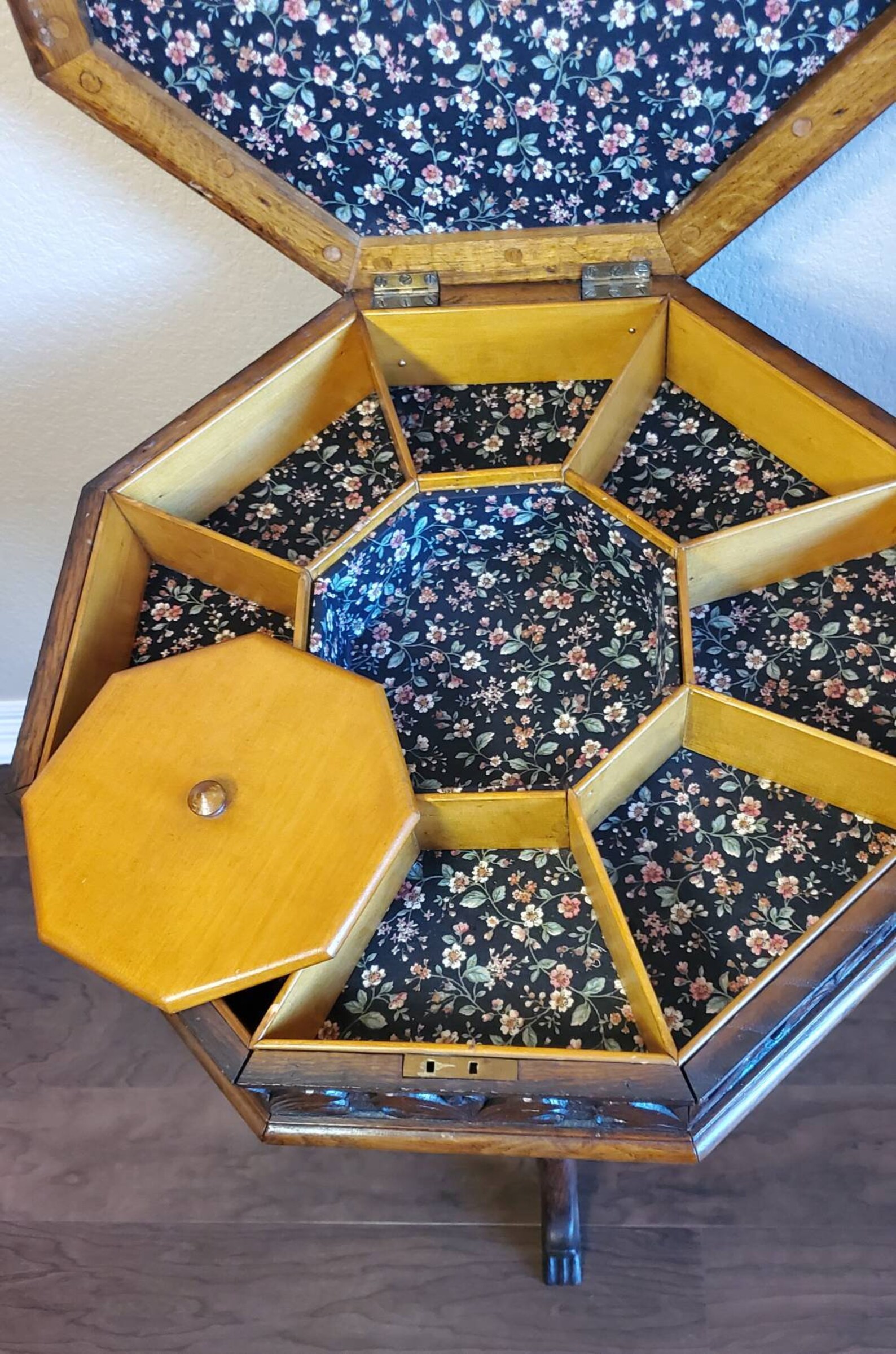 English Victorian Carved Oak Octagon Work Sewing Table From - Etsy