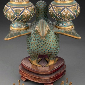 Antique Chinese Qing Dynasty Cloisonne Enamel & Gilt Bronze Bird Censer ...