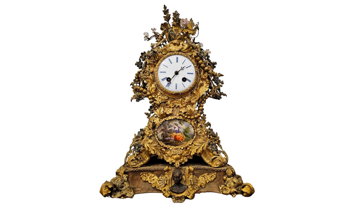 Antique French Louis XV Rocaille Style Porcelain Mounted Gilt Bronze ...