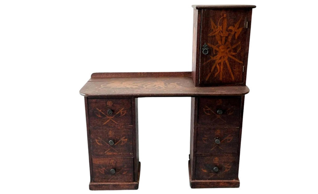 Rare Antique American Folk Pyrography Wood Desk, Found in Old Tennessee ...