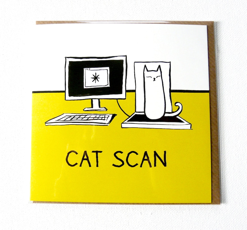 CAT SCAN. Funny Illustrated Everyday Birthday Card Cat Pun. - Etsy