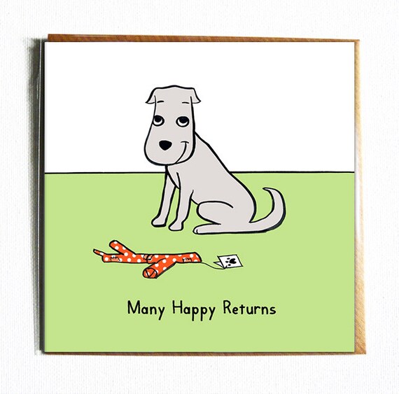 Many Happy Returns Cute and Funny Illustrated Dog Birthday | Etsy UK