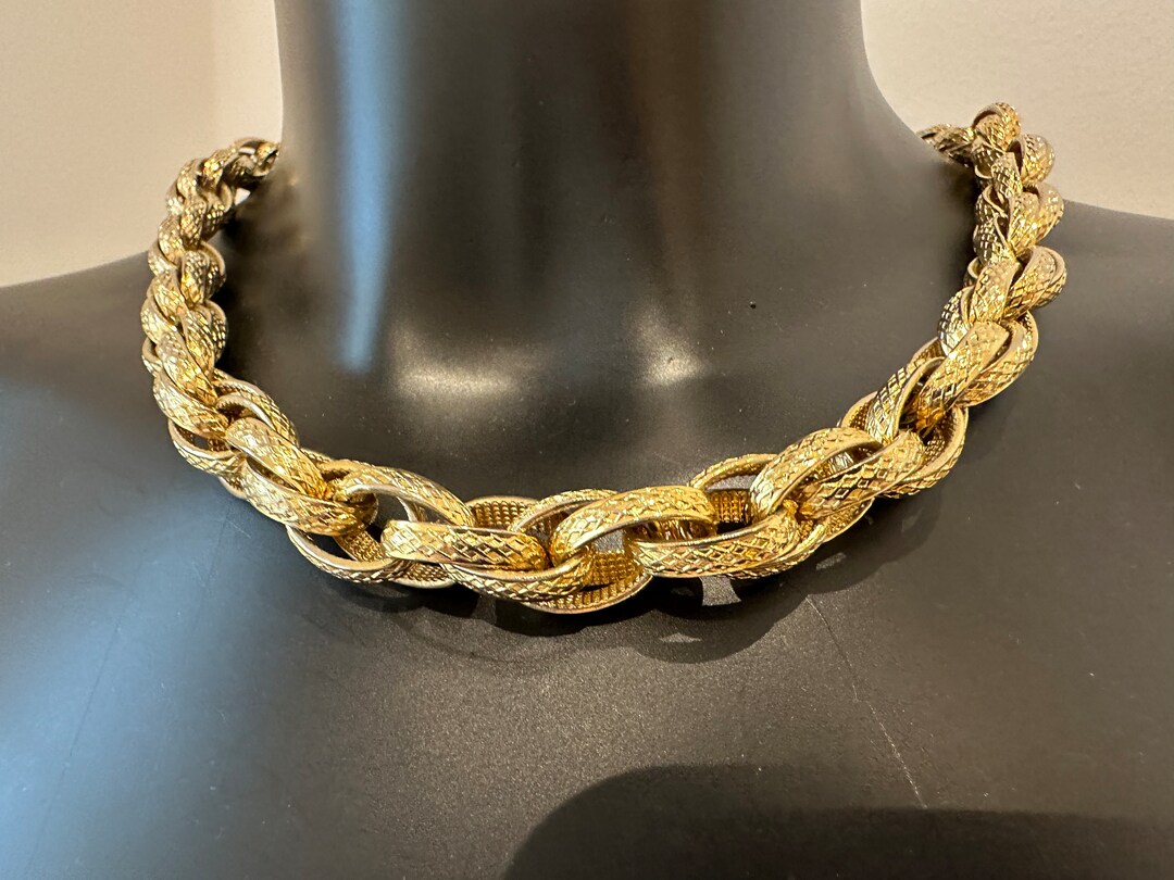 Vintage Heavy Textured Rope Chain Necklace Statement Piece Adrien Mann ...