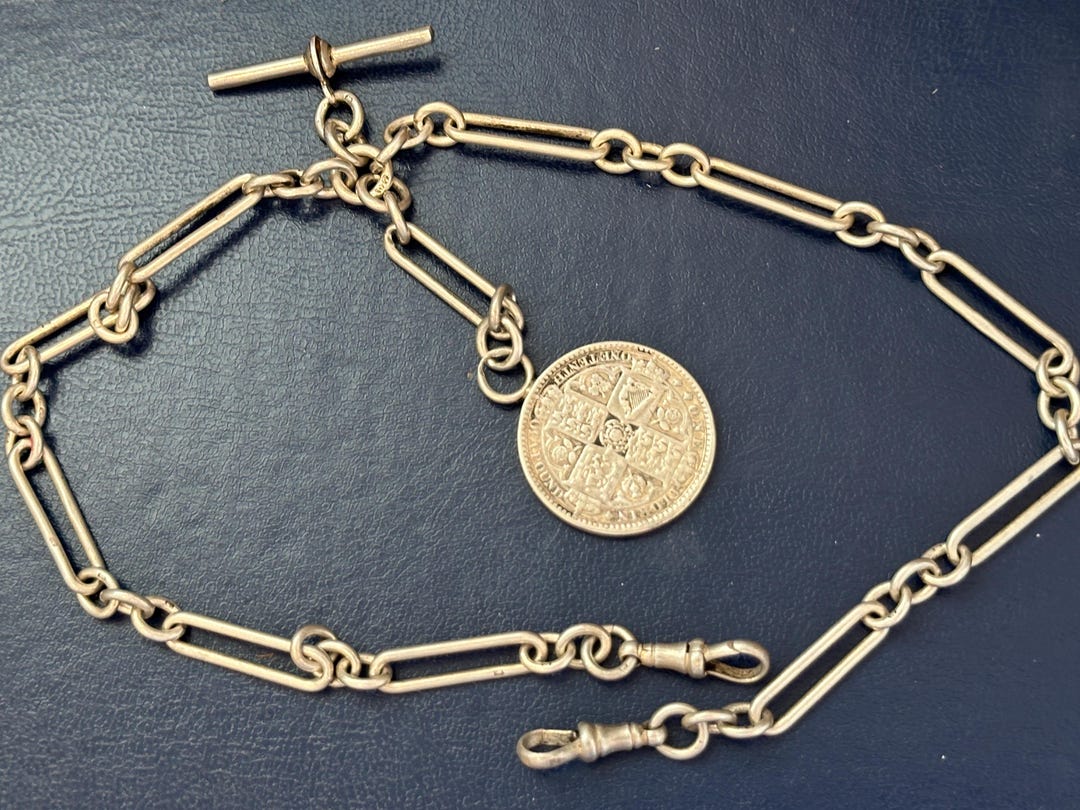 Antique Victorian Fully Hallmarked Silver Watch Chain, Churchill Style ...