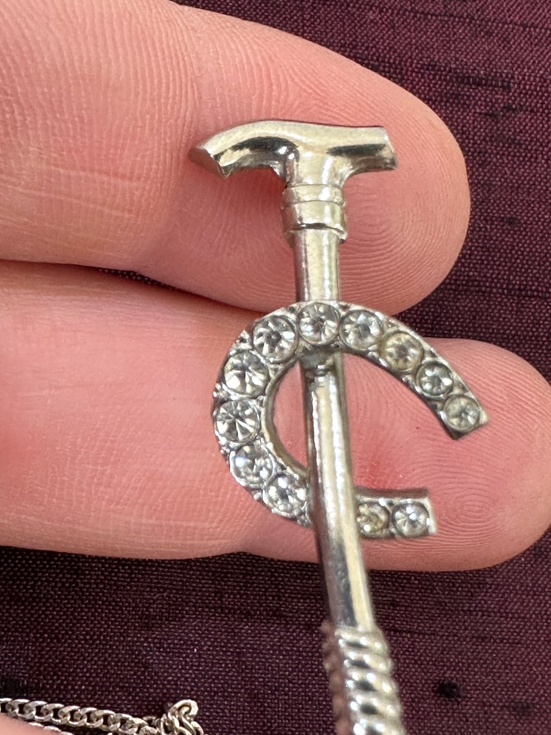 Vintage Equestrian Stock Pin Brooch Tie Pin Riding Crop Diamanté Horse ...