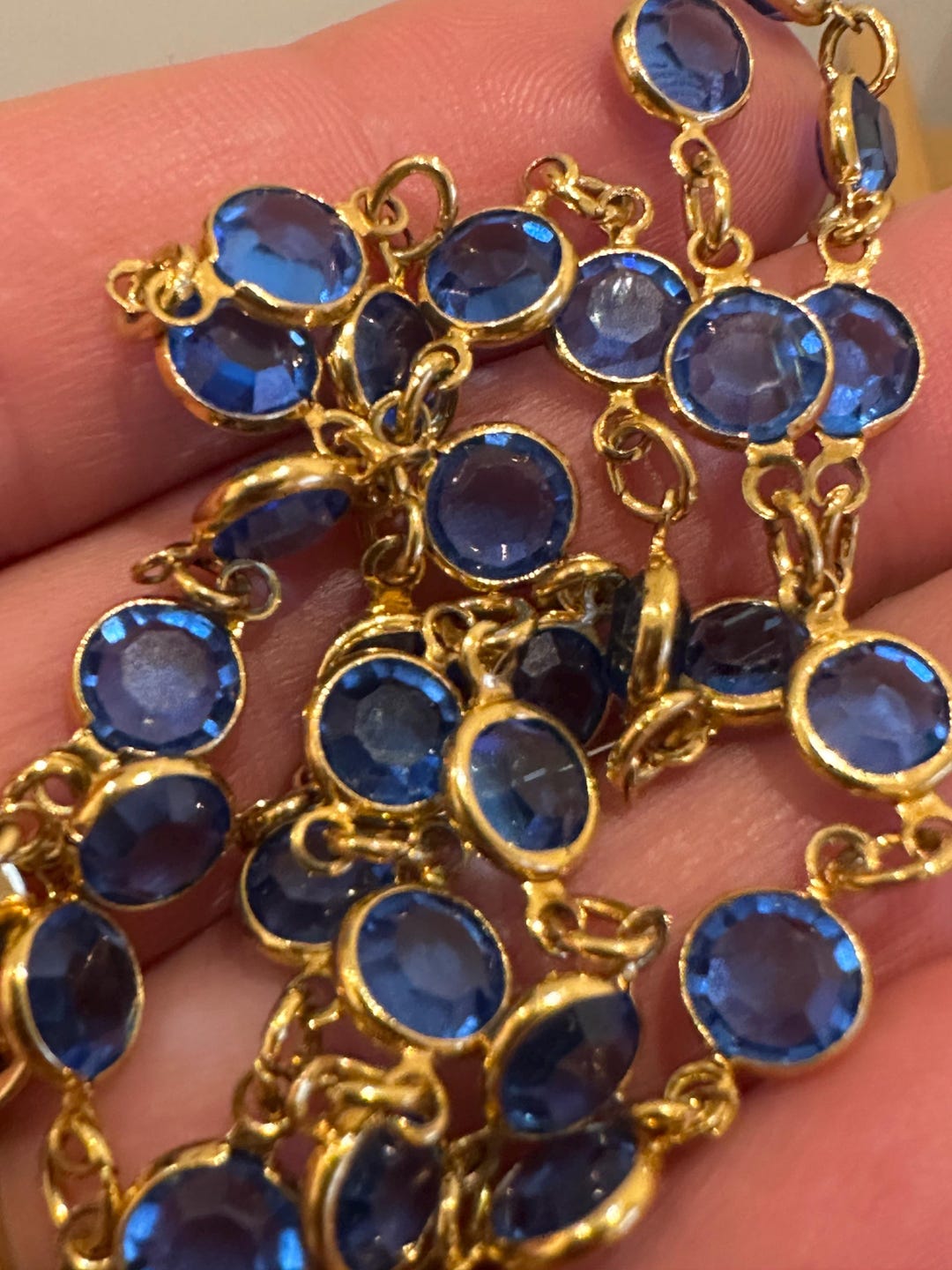 Beautiful Vintage Blue Coloured Crystal Gold Plated Bezel Set Necklace ...