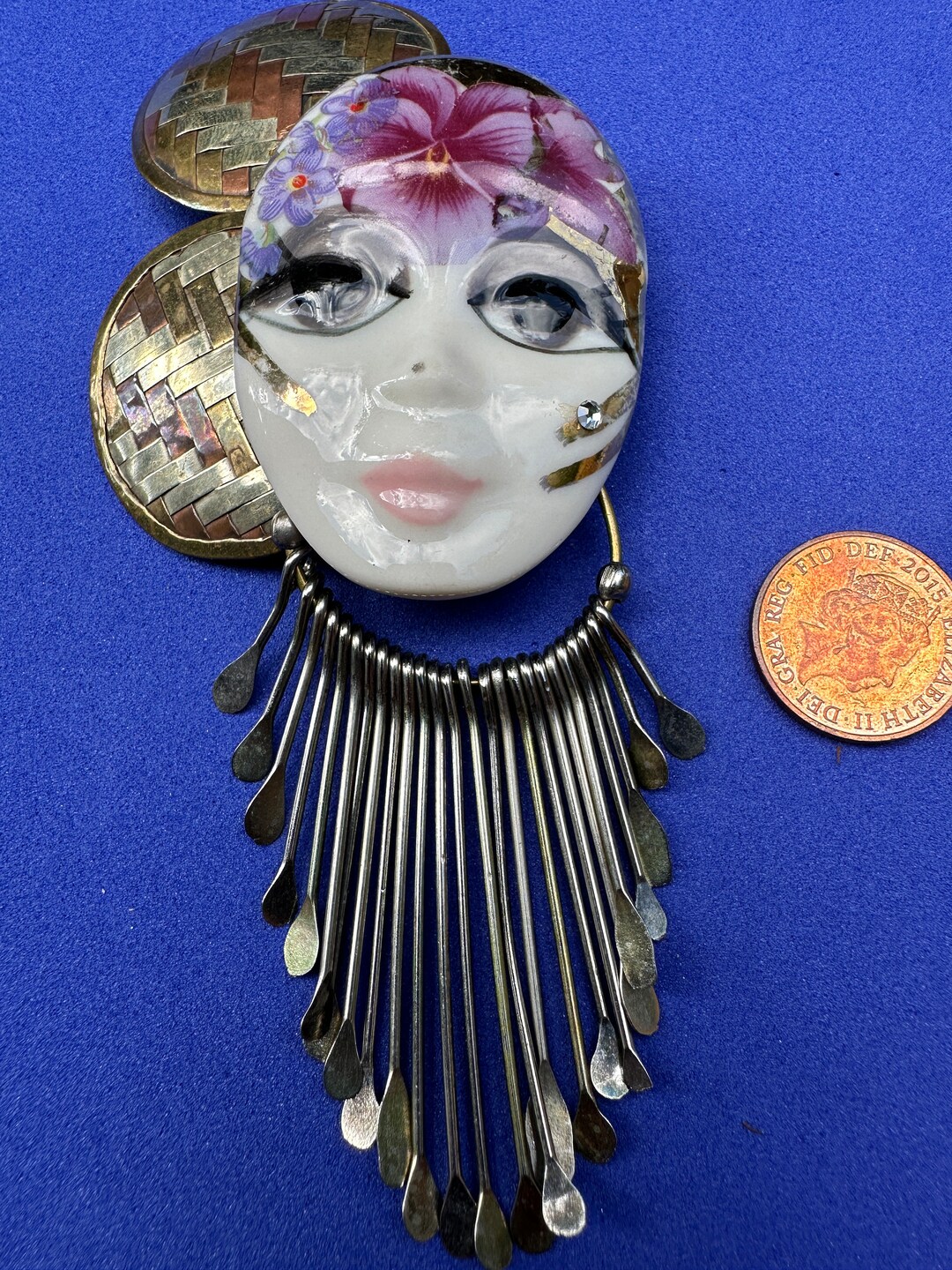 Vintage Gabriella Art Deco Style Hand Painted Porcelain Metal Face Mask ...