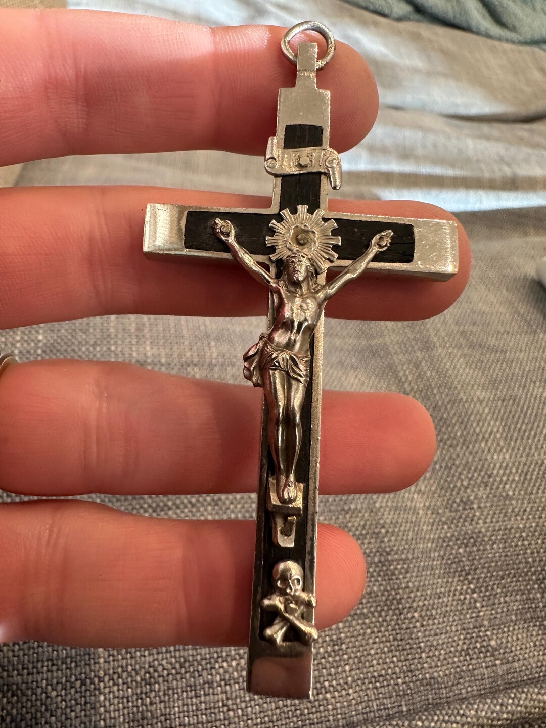 Vintage Large Cross Pendant, Chromed Cross Pendant, Ebony Wood Inlay ...