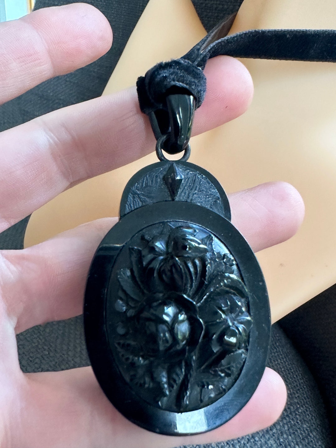 Antique Victorian Whitby Jet Locket: Carved Floral Mourning Pendant - Etsy