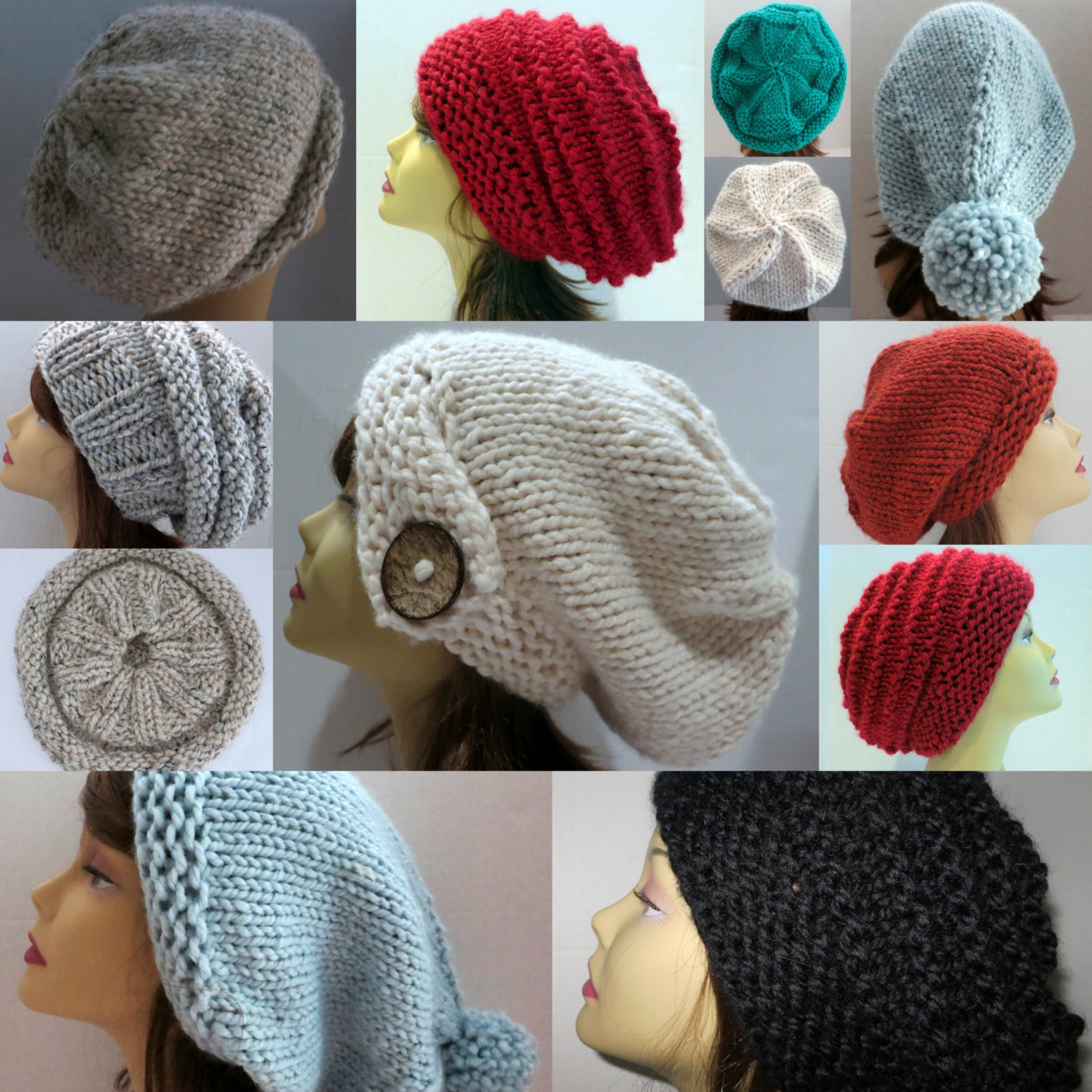 Hat Knitting Pattern to Make 36 Different Hats Slouch Hat - Etsy