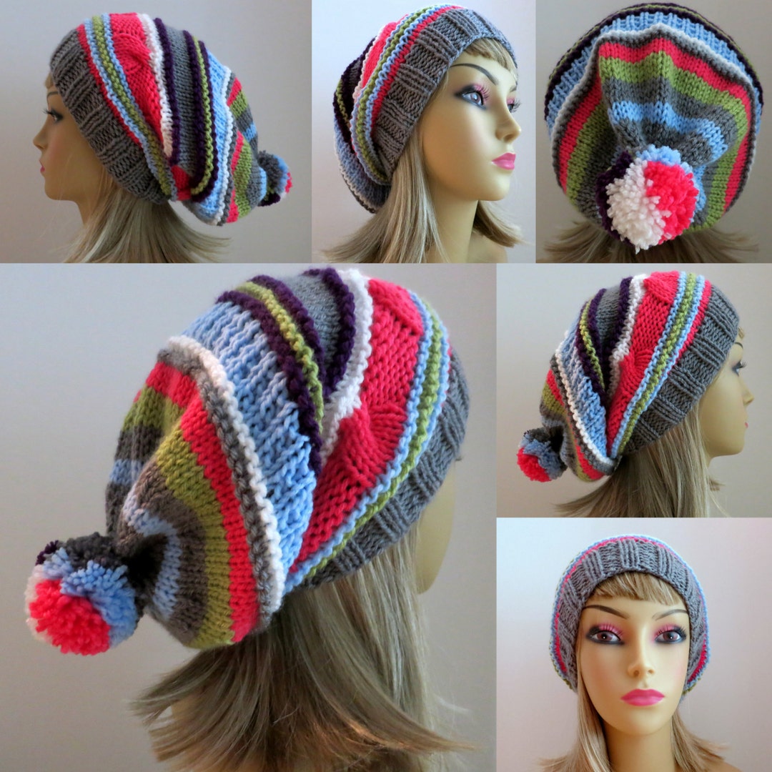 Hat Knitting Pattern Wild Thing Knitted Hat Slouch Beanie Tam Worsted ...