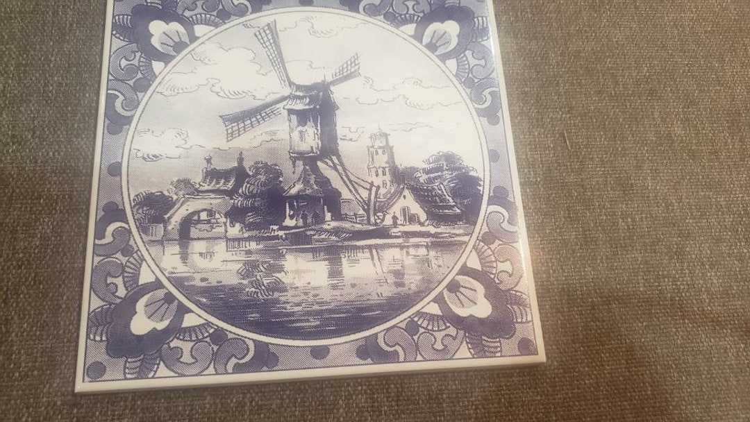 Delft Blue Ceramic Tile Windmill Landscape Scene Holland Dutch Tile - Etsy