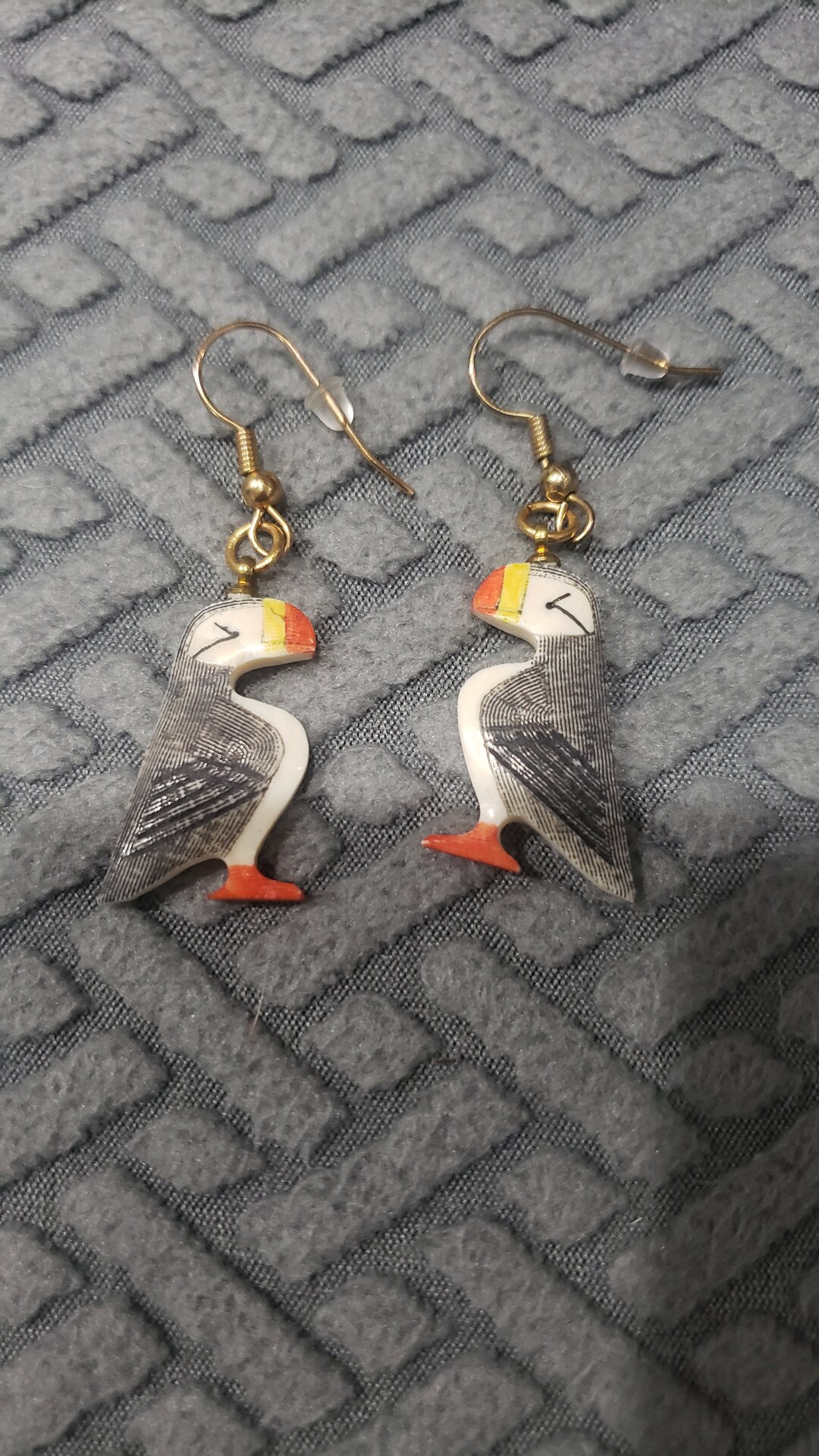 Handpainted Puffin Bird Resin and Metal Hook Earrings - Etsy