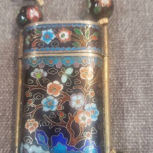 Antique Floral Cloisonne Snuff Box Minaudier Necklace With Glass and ...