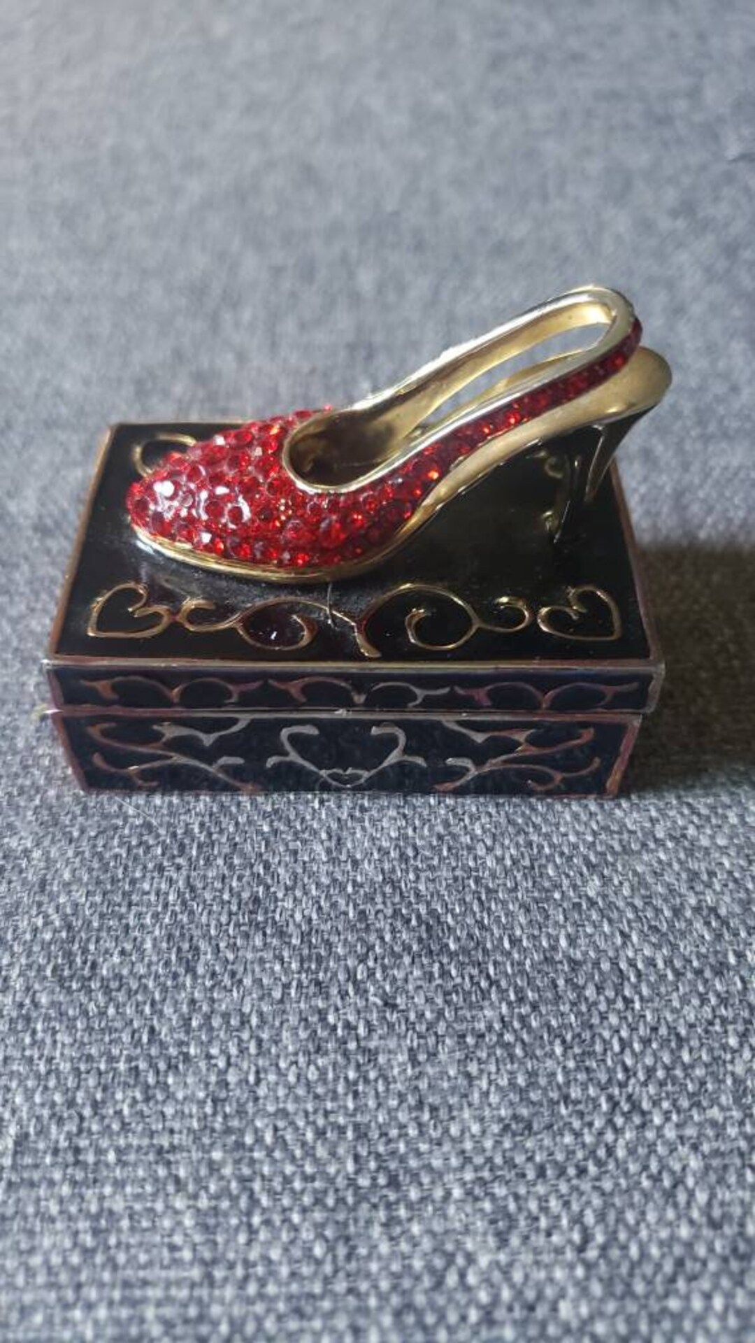 Vintage Red High Heels Shoe Enamel Metal and Jewels Small Trinket Box ...