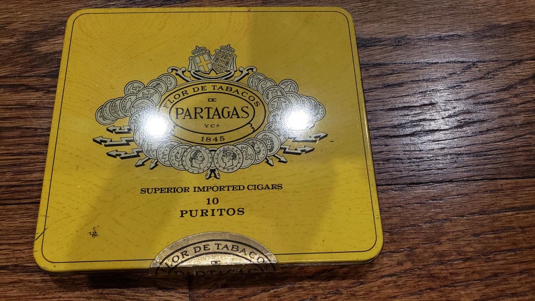 Vintage Partagas 10 Mini Cigars Tobacco Tin Yellow Empty Metal Box - Etsy