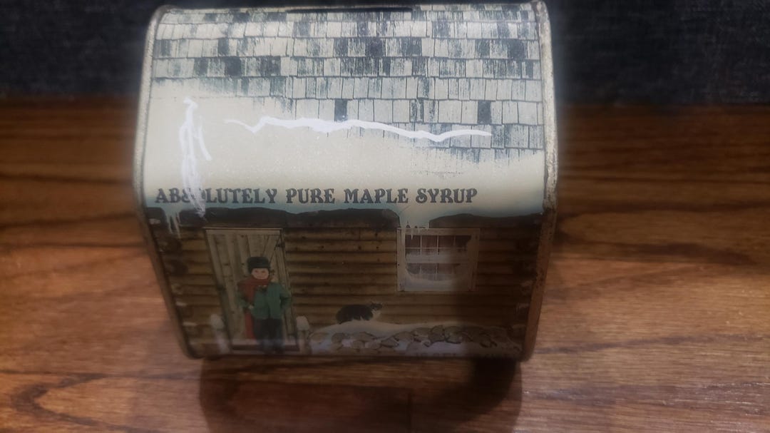 Vintage New England Container Co Log Cabin Maple Syrup Tin Box Bank - Etsy