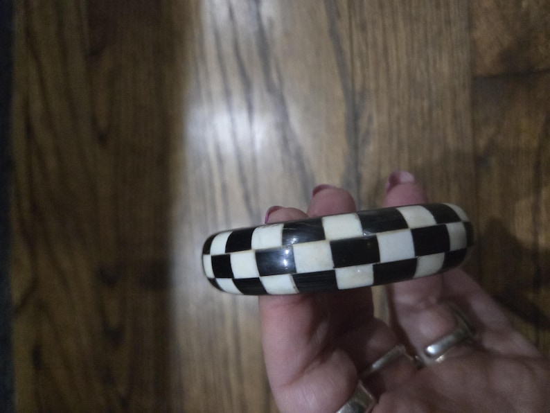 Vintage Black and White Checkered Bone Bangle Bracelet - Etsy