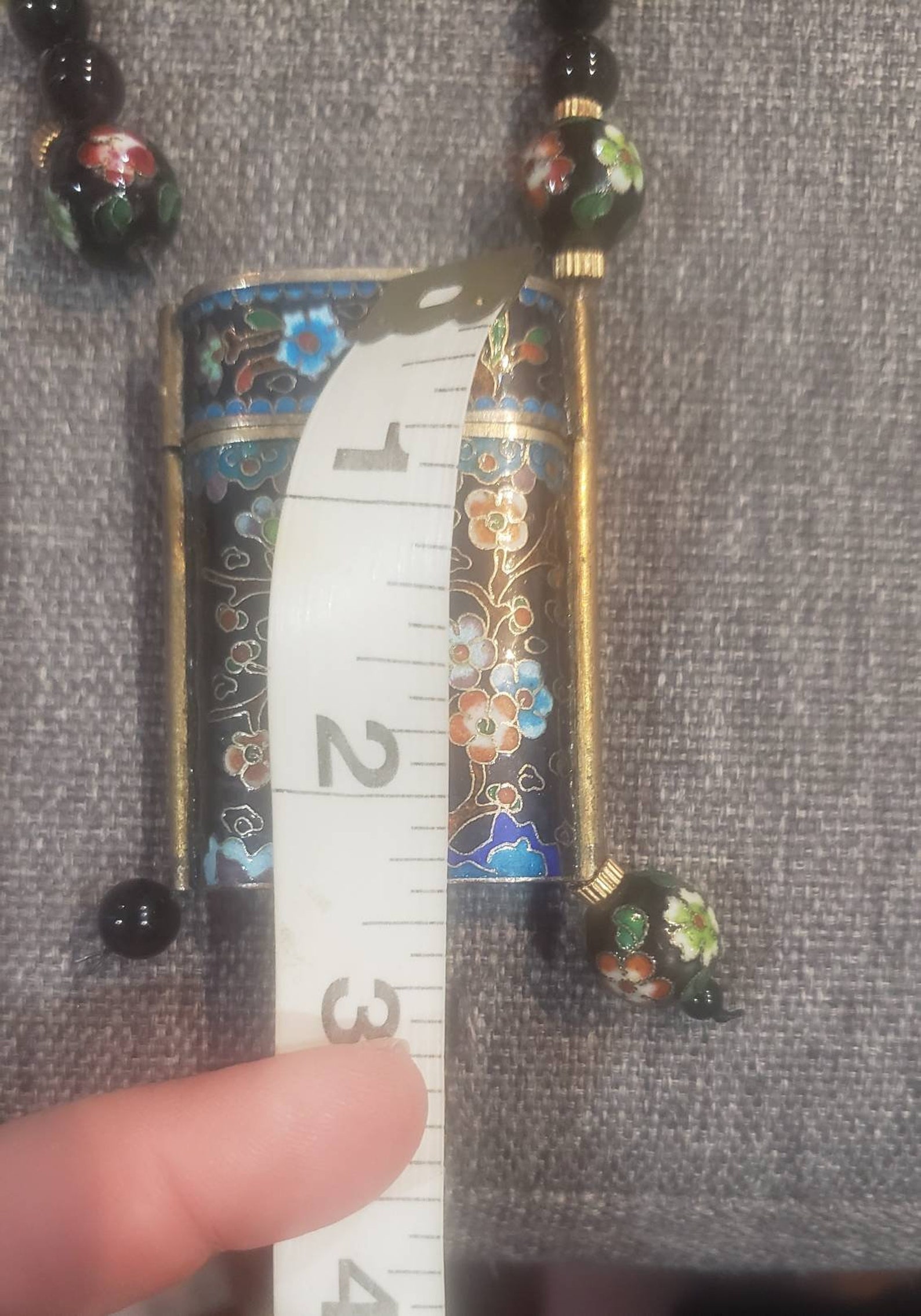 Antique Floral Cloisonne Snuff Box Minaudier Necklace With Glass and ...
