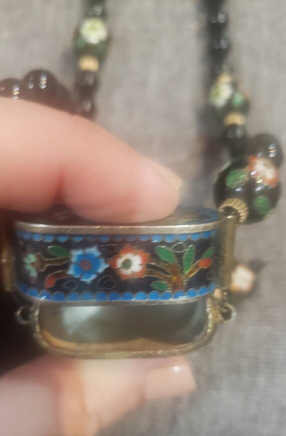 Antique Floral Cloisonne snuff box Minaudier necklace… - Gem