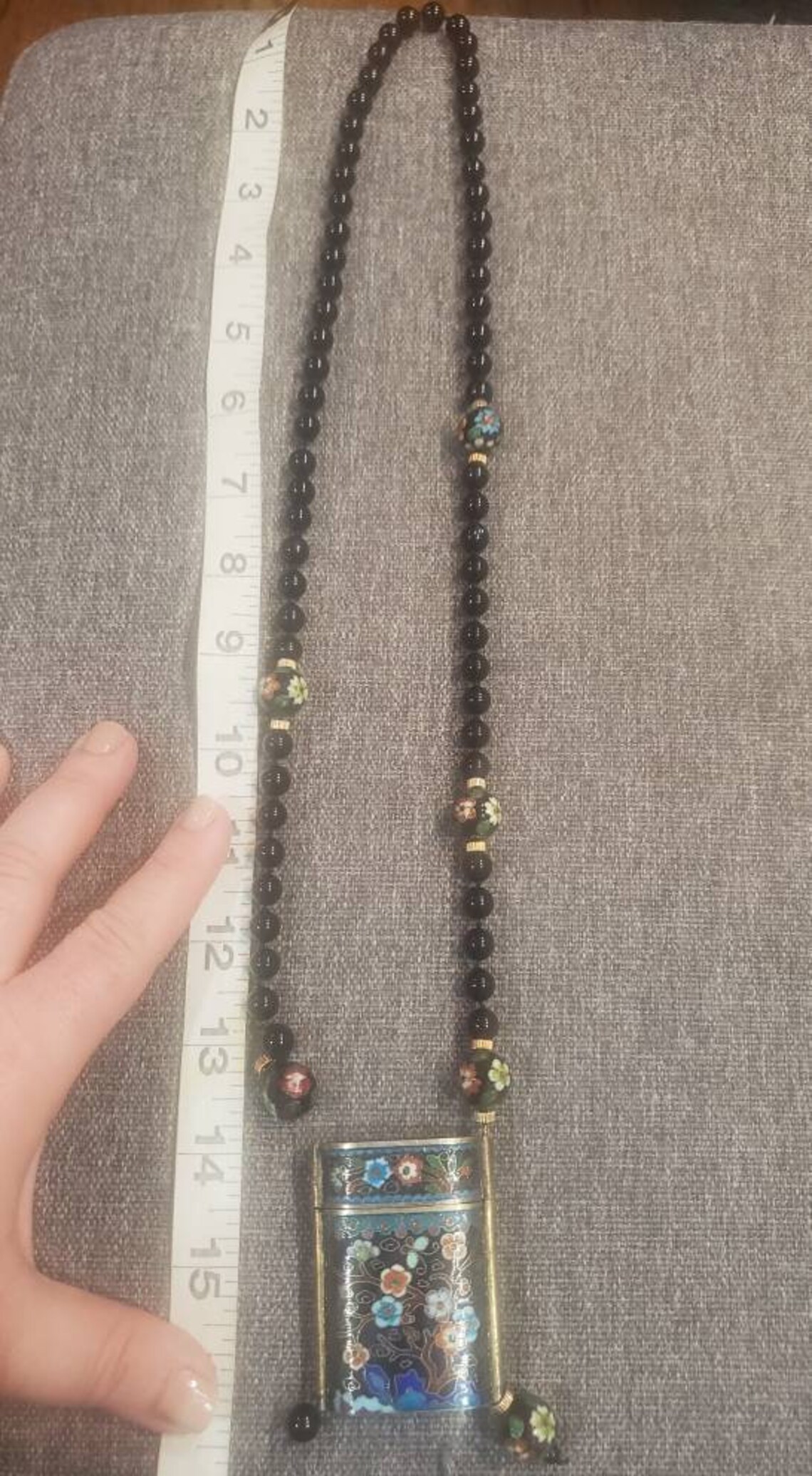 Antique Floral Cloisonne Snuff Box Necklace With Glass and - Etsy