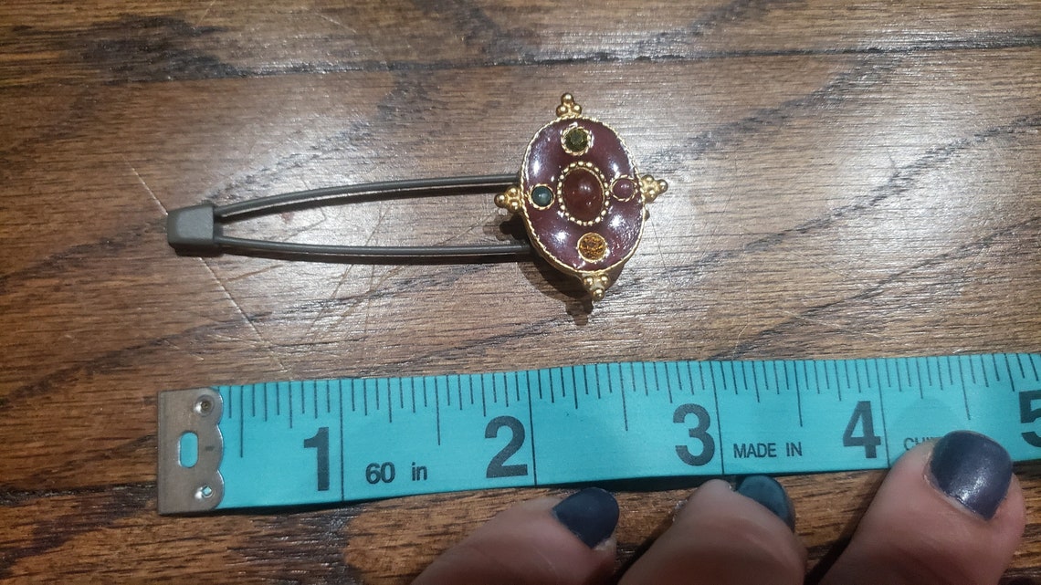 Vintage Medieval Style Antique Silver Tone Metal Red Enamel Cabochon ...