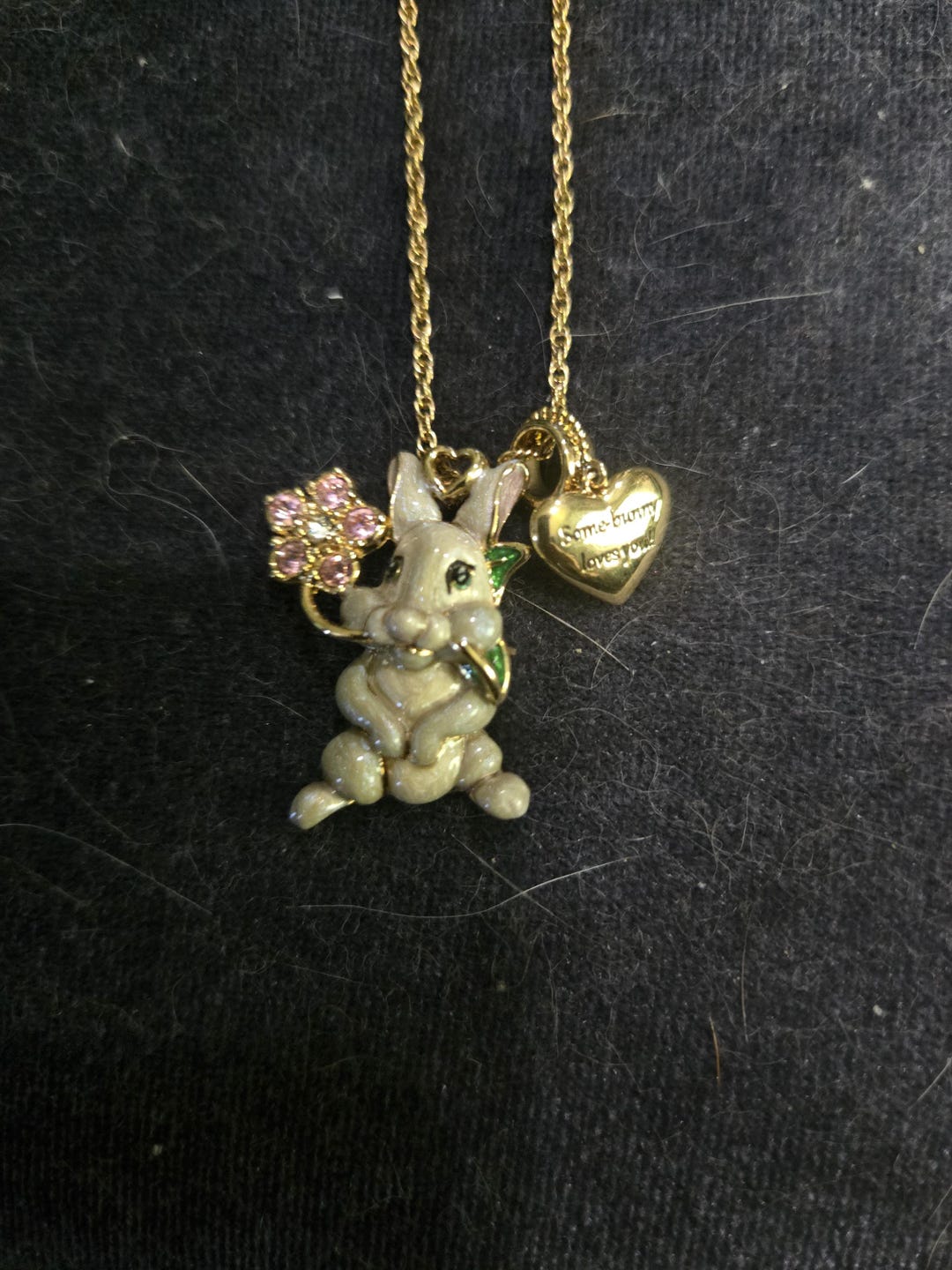 Vintage Enamel Bunny Pendant and Gold Color Metal Chain Necklace - Etsy