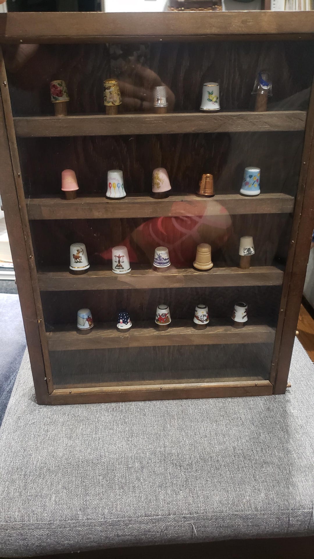 Antique Wood and Glass Thimble Wall Mounted Display With Thimble ...