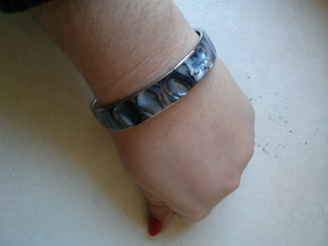 Vintage Collection -metal and Dark Shell Bangle Bracelet Handmade in ...