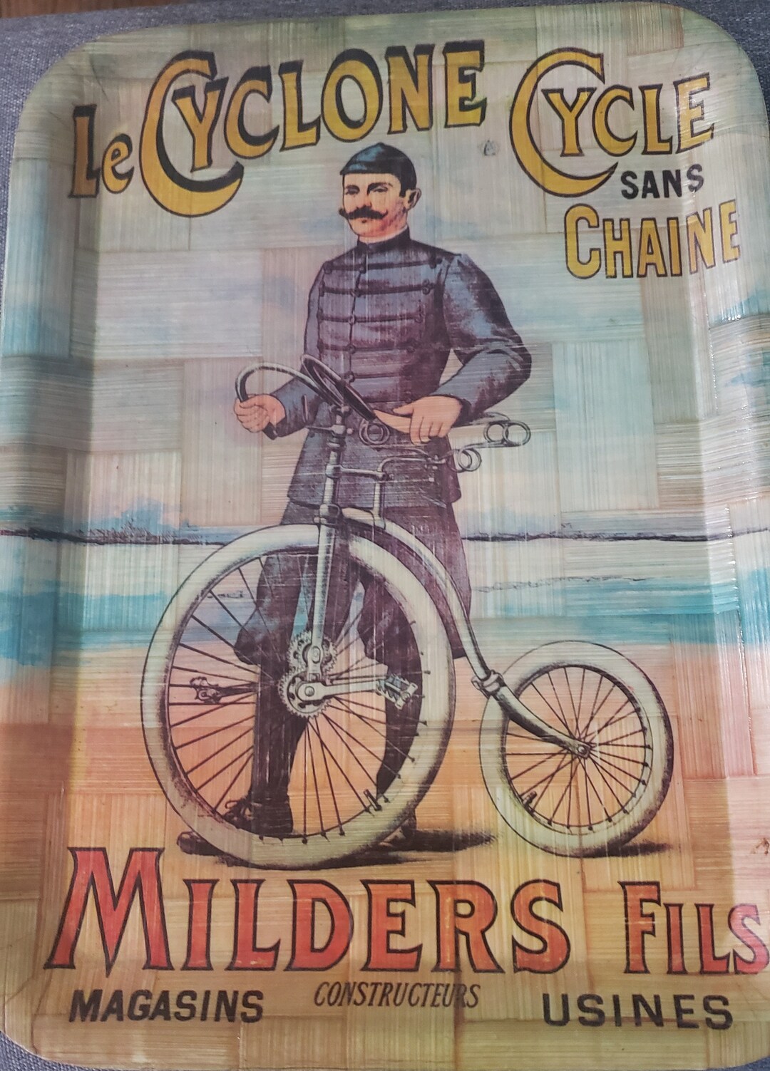 Antique Repro Bicycle Le Cyclone Sans Chaine Milders Fil Woven Bamboo ...