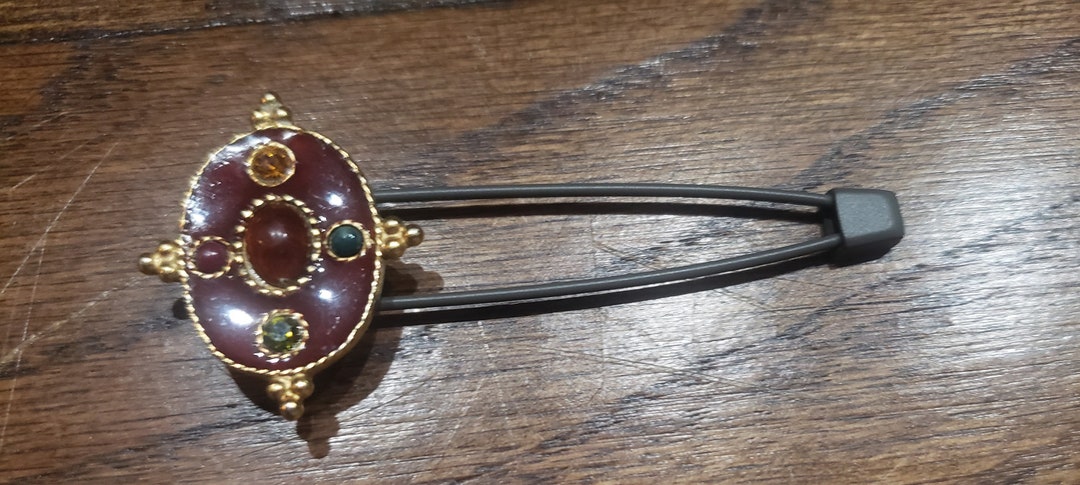Vintage Medieval Style Antique Silver Tone Metal Red Enamel Cabochon ...